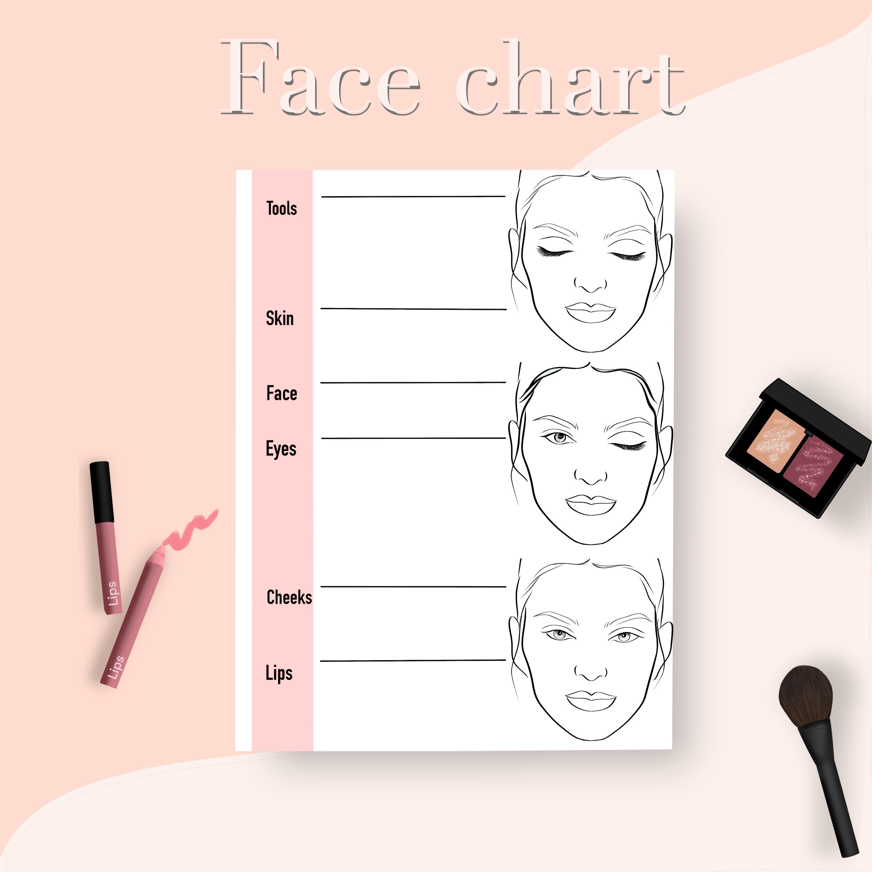 Makeup Artist Face Chart PNG/ JPEG/ PDF Face Chart for Makeup Artist ...