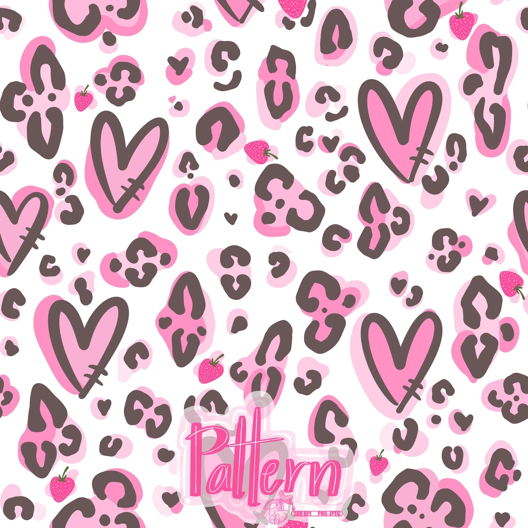 Pink Leopard Hearts Seamless Pattern: Strawberry PNG Design (digital ...
