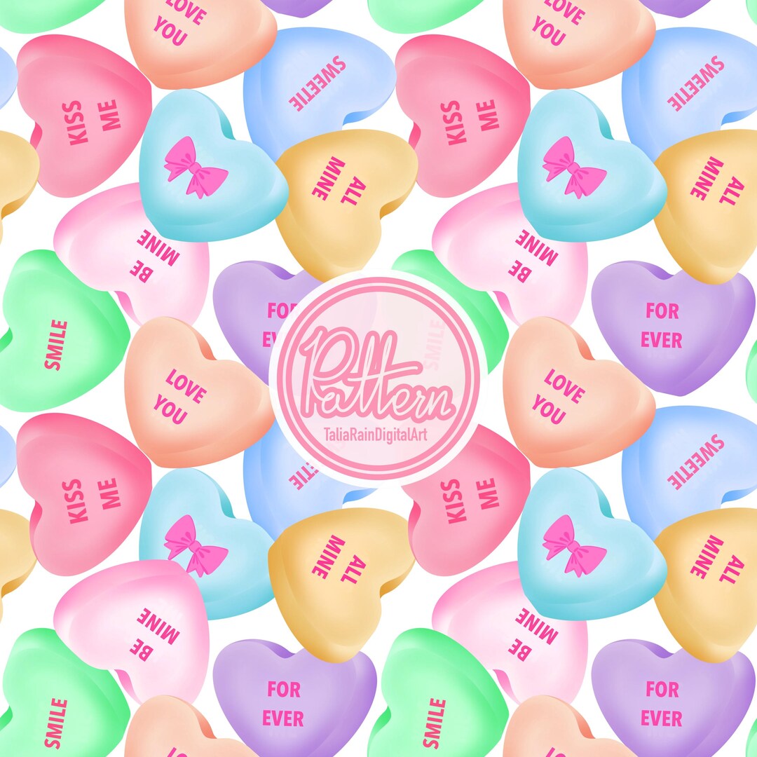 Conversation Candy Hearts Seamless Pattern PNG | JPEG Digital Download ...