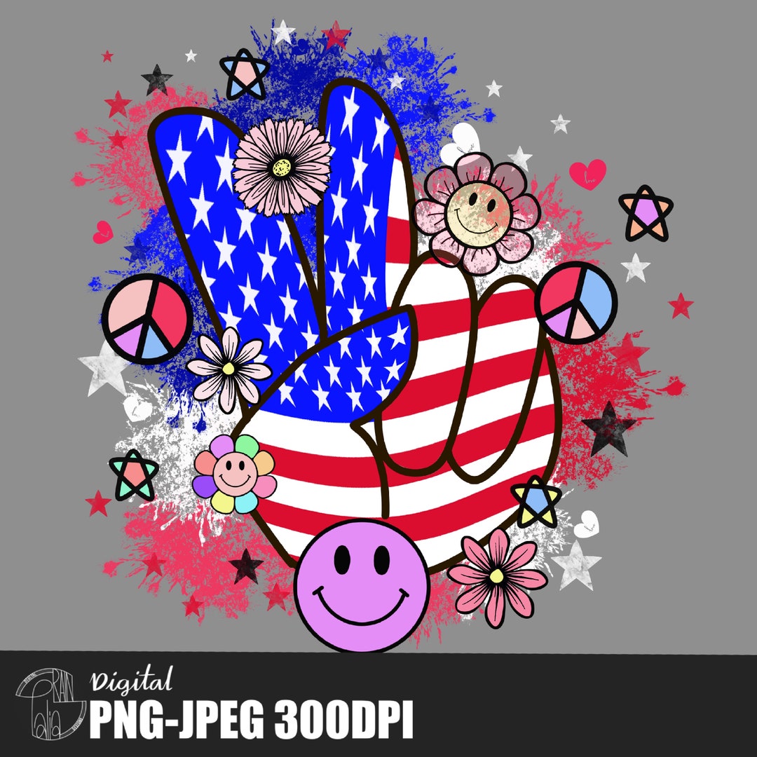 Peace Sign USA Flag Design Sublimations PNG| JPEG Retro Peace Stars ...
