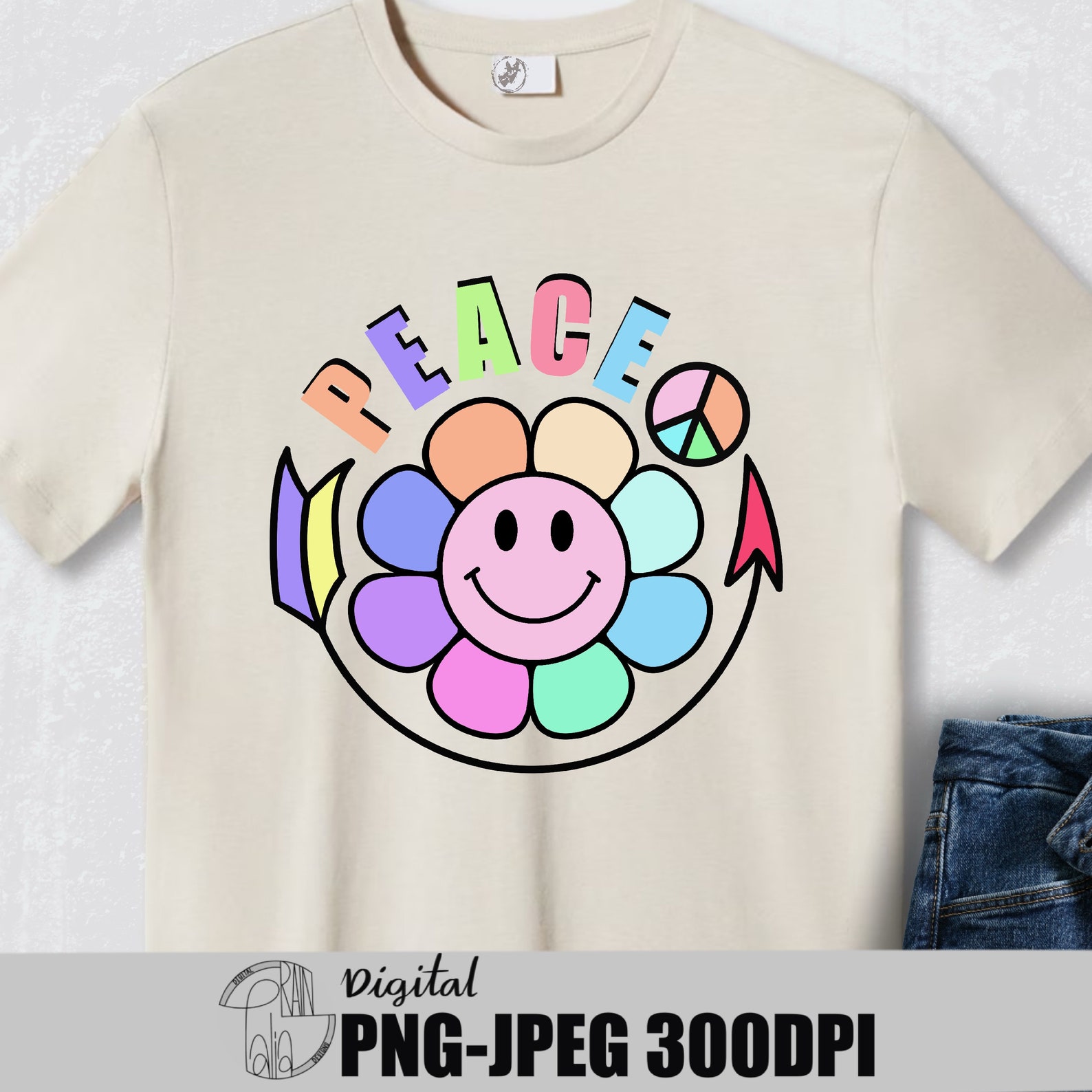 Retro Peace Sign Smiley Sublimations PNG| JPEG Smiley Digital Download ...