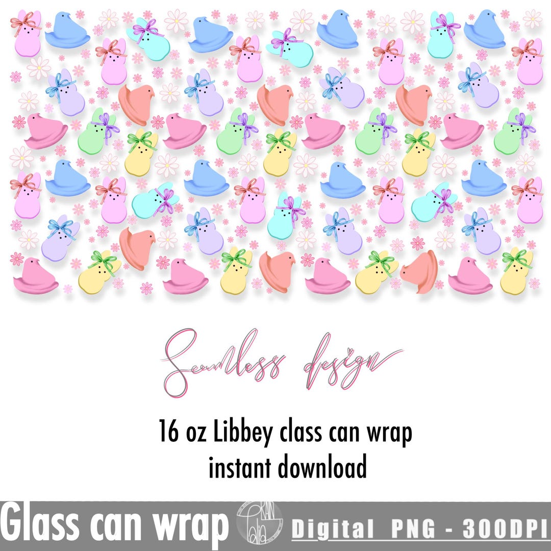 Easter Chick 16oz Libbey Can Wrap: Pastel Spring Seamless Pattern ...