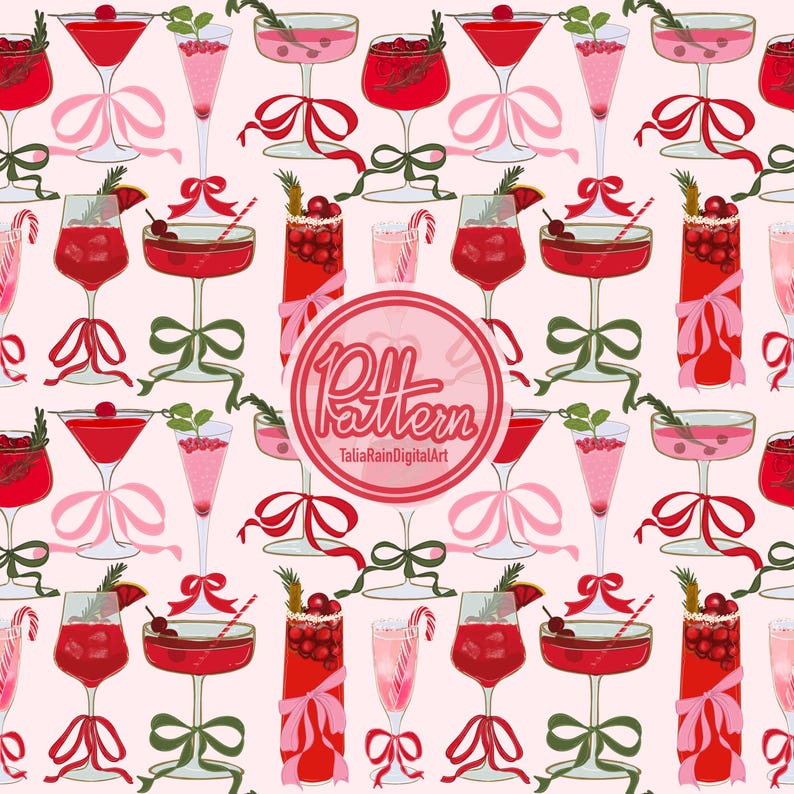 Holiday Cocktail Seamless Pattern | PNG | Christmas Drink | Festive ...