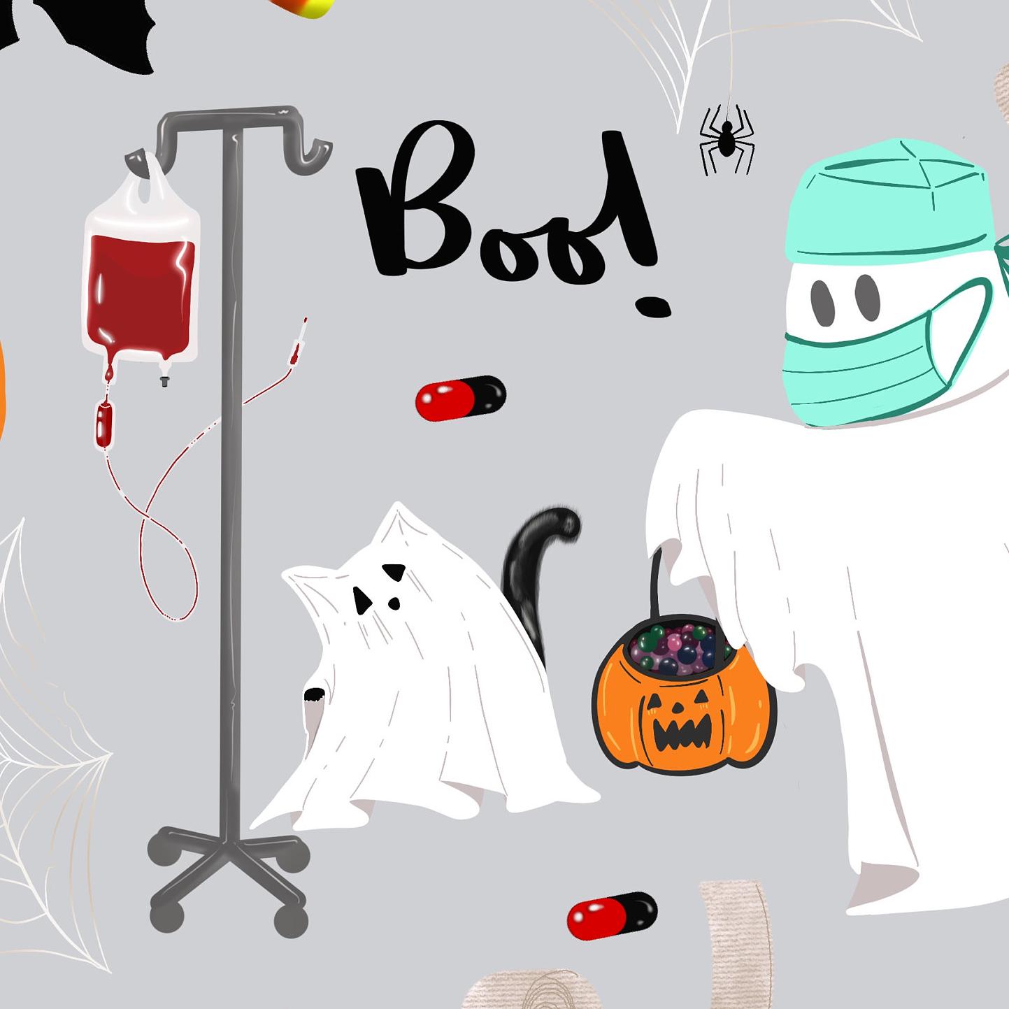 Boo Doctor Ghosts Seamless Pattern PNG | JPEG Files Spooky Retro ...