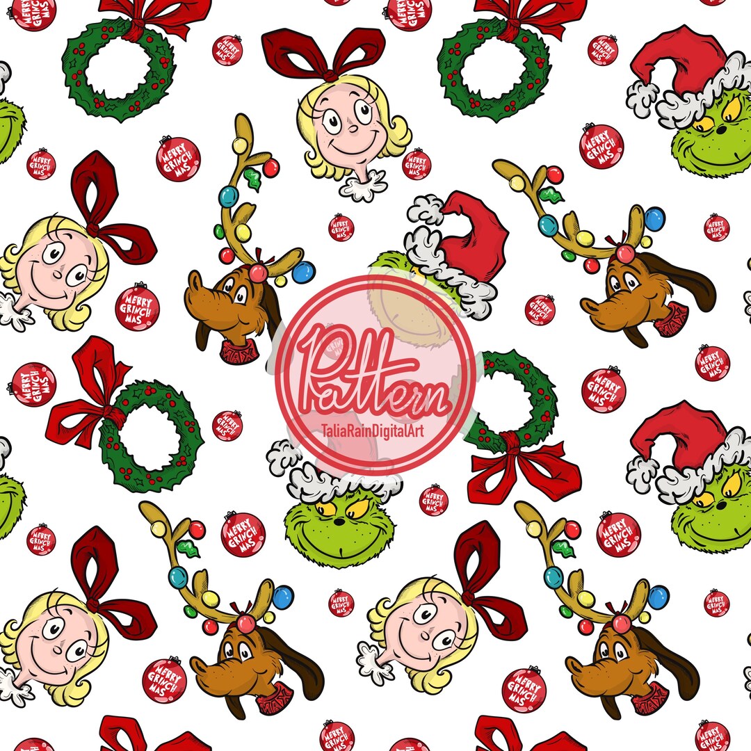 Festive Grinch Christmas Seamless Pattern | PNG, JPEG | Holiday Wreaths ...