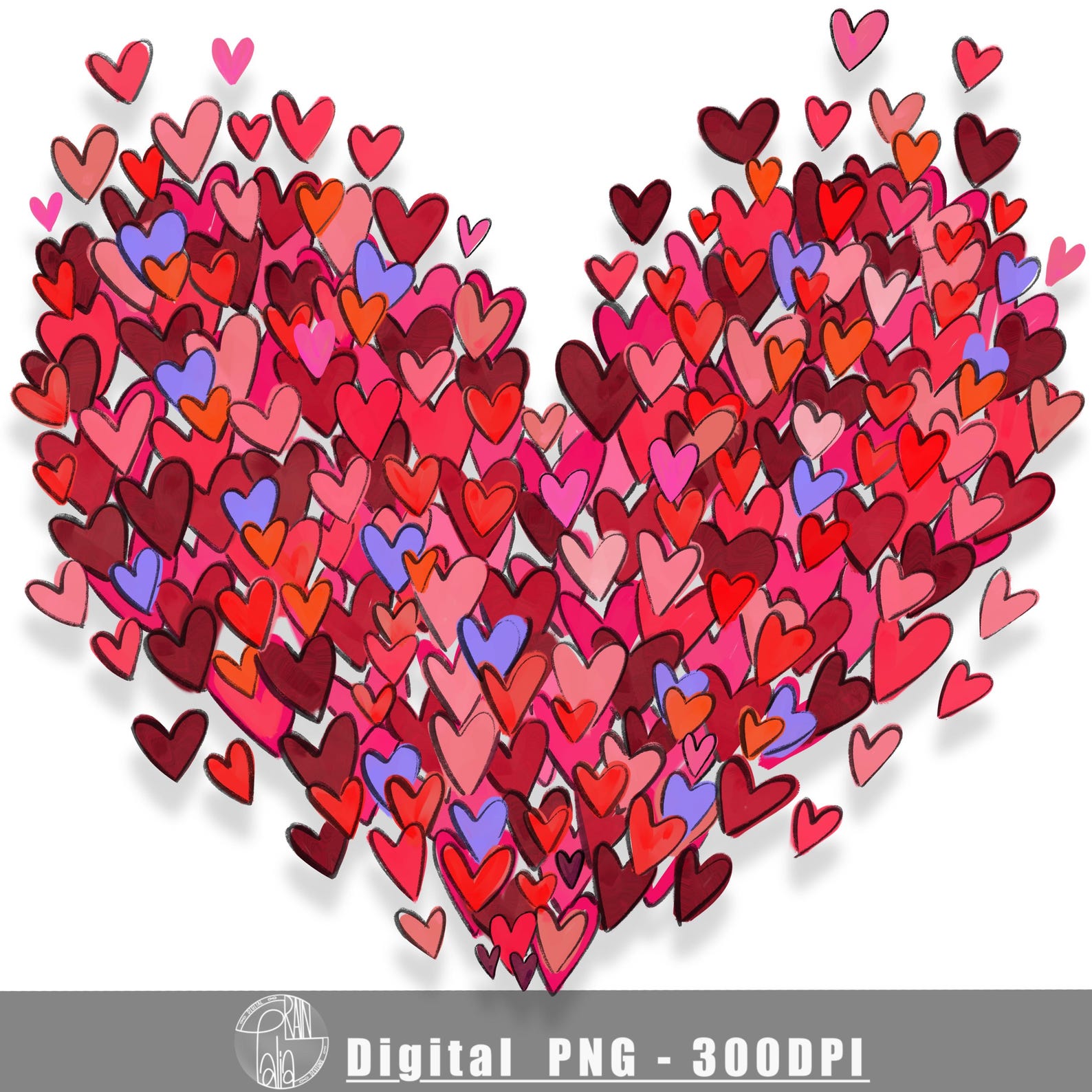 Valentine’s Day Heart Clipart PNG | Hand-drawn Red & Pink Hearts | 300 ...
