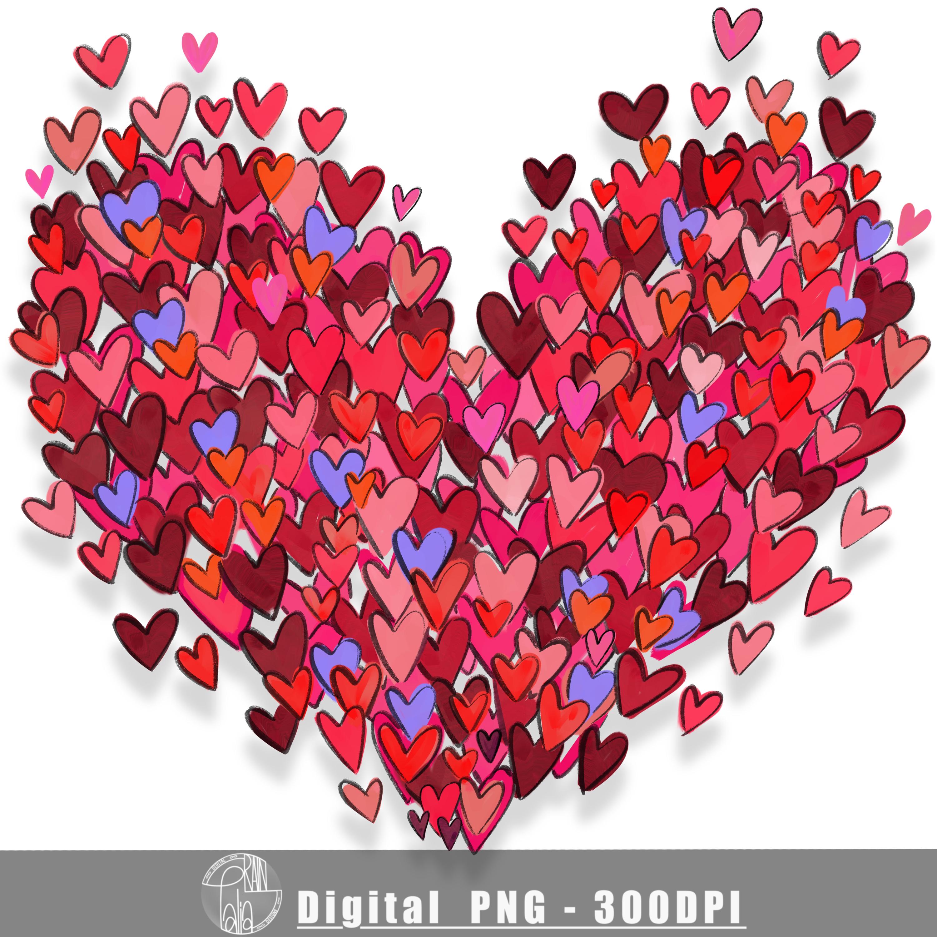 Valentine’s Day Heart Clipart PNG | Hand-drawn Red & Pink Hearts | 300 ...
