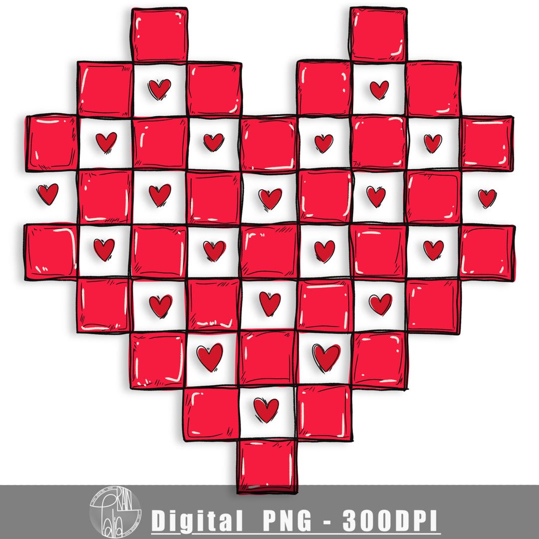 Pixel Heart Clipart | PNG | Hand-drawn Red Checkered Design (digital ...