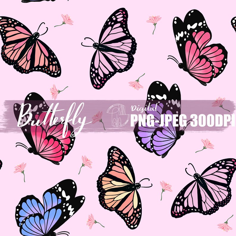 Butterflies Seamless Pattern PNG|JPEG Butterfly Seamless Repeating ...