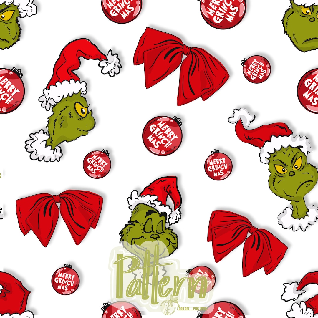 Grinches Ornament Red Bow Seamless Pattern PNG | JPEG Digital Download ...