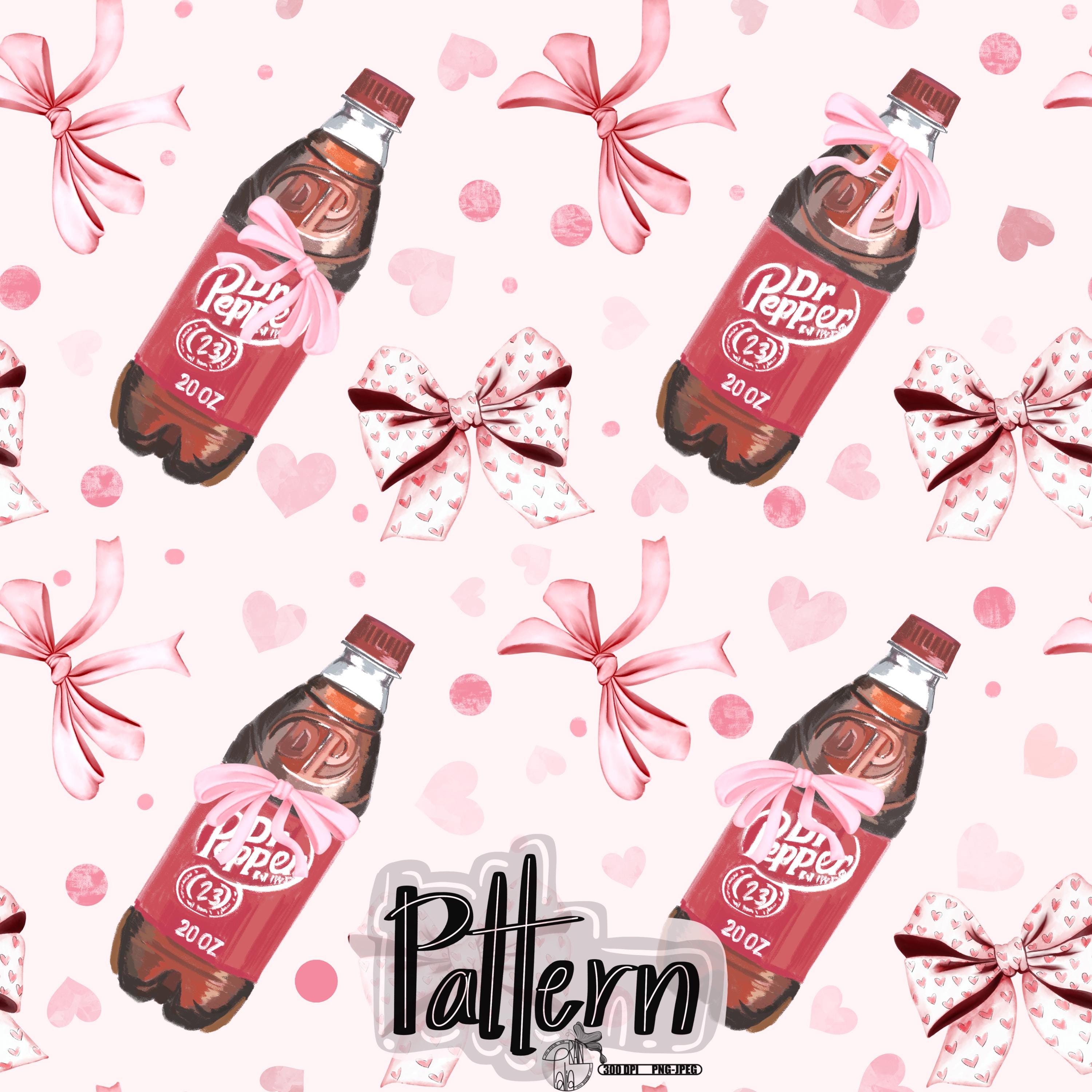 Festive Soda Bottle Seamless Pattern: Vintage Cola, Red Bow (PNG, JPEG ...