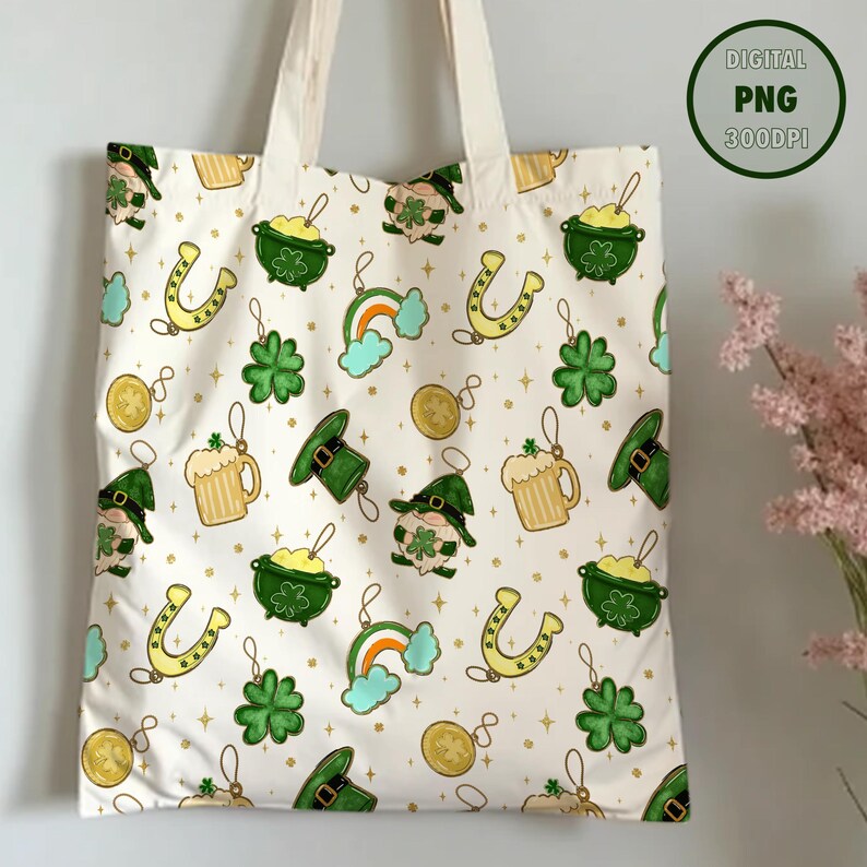 Shamrock Gnome Seamless Pattern | St Patrick's Day Digital Paper (PNG ...