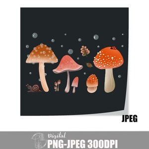 Fall Mushrooms Digital Print PNG Autumn Mushrooms Clipart for ...