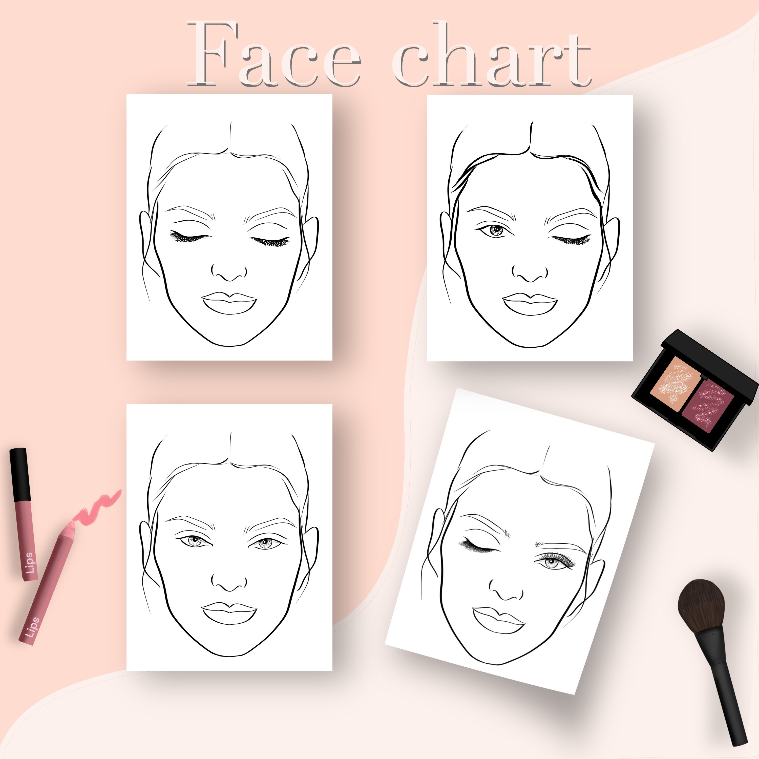 Makeup Artist Face Chart PNG/ JPEG/ PDF Face Chart for Makeup Artist ...