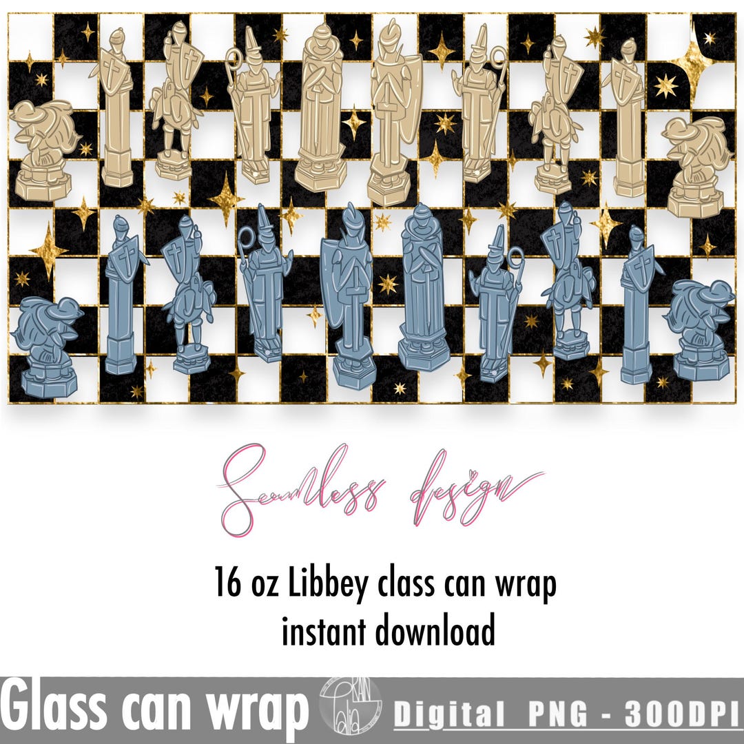 Wizard Chess Glass Can Wrap PNG, 16oz Libbey Glass Wrap, Magical Chess ...