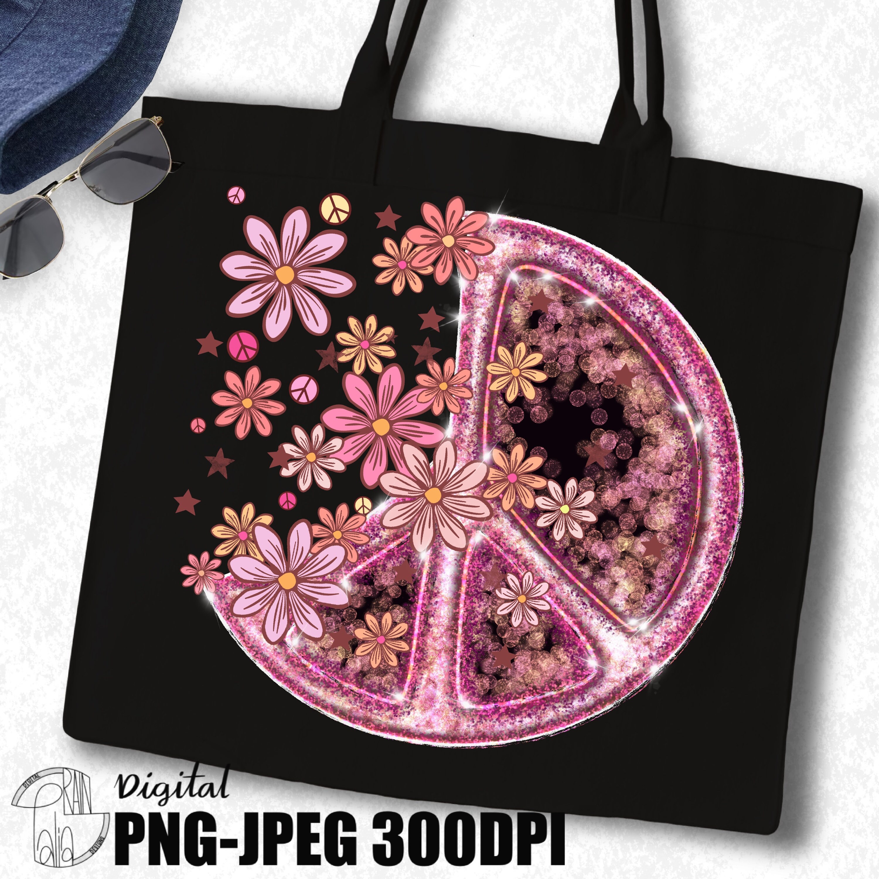 Retro Peace Sign Sublimations PNG| JPEG Glitter Peace Floral Digital ...