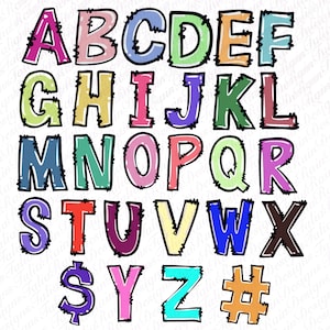 Alphabet PNG Doodles Clipart Sublimation Blight Color Alphabet Scribble ...