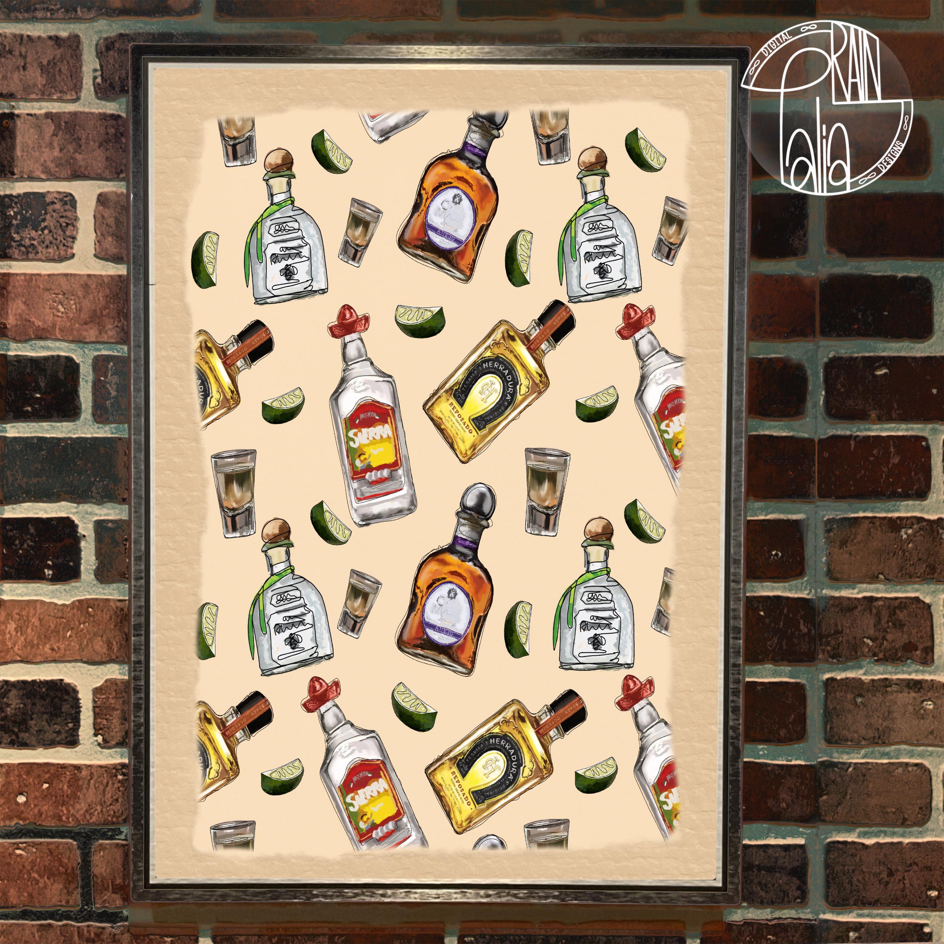 Seamless Alcohol Bottle Pattern PNG | JPEG Bottle of Whiskey Beverage ...