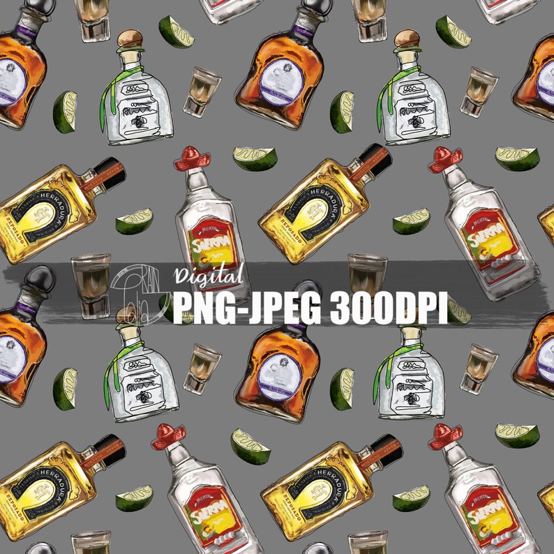 Seamless Alcohol Bottle Pattern PNG JPEG Bottle of Whiskey Beverage ...
