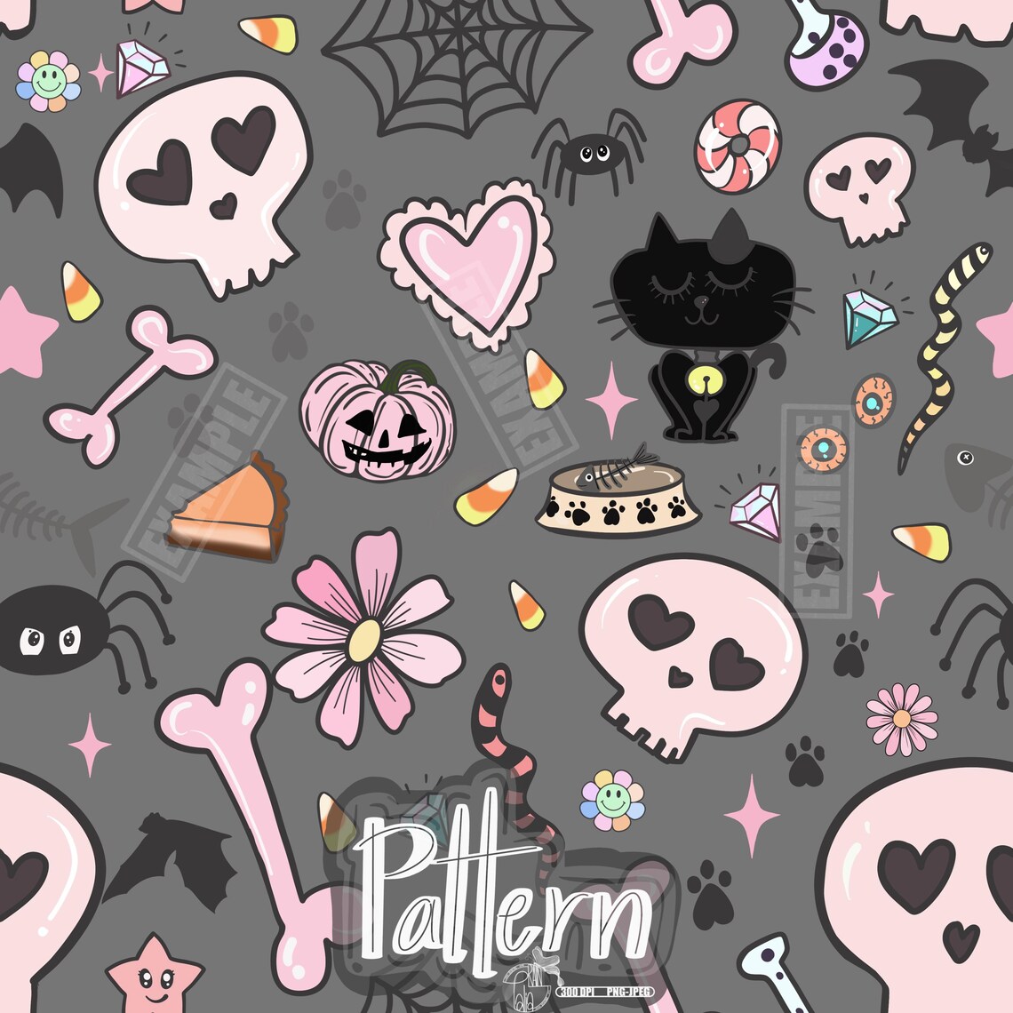 Halloween Skulls Pattern | Retro Fabric, Scrapbook Paper (PNG, JPEG) - Etsy