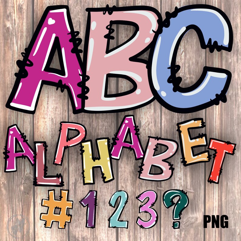 Alphabet PNG Doodles Clipart Sublimation Blight Color Alphabet Scribble ...