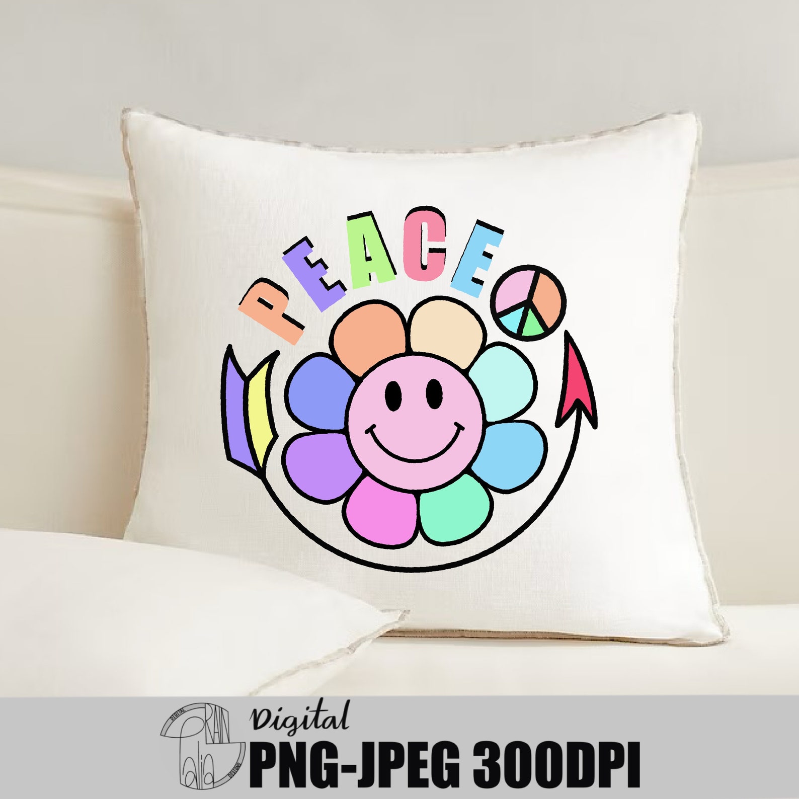Retro Peace Sign Smiley Sublimations PNG JPEG Smiley Digital Download ...