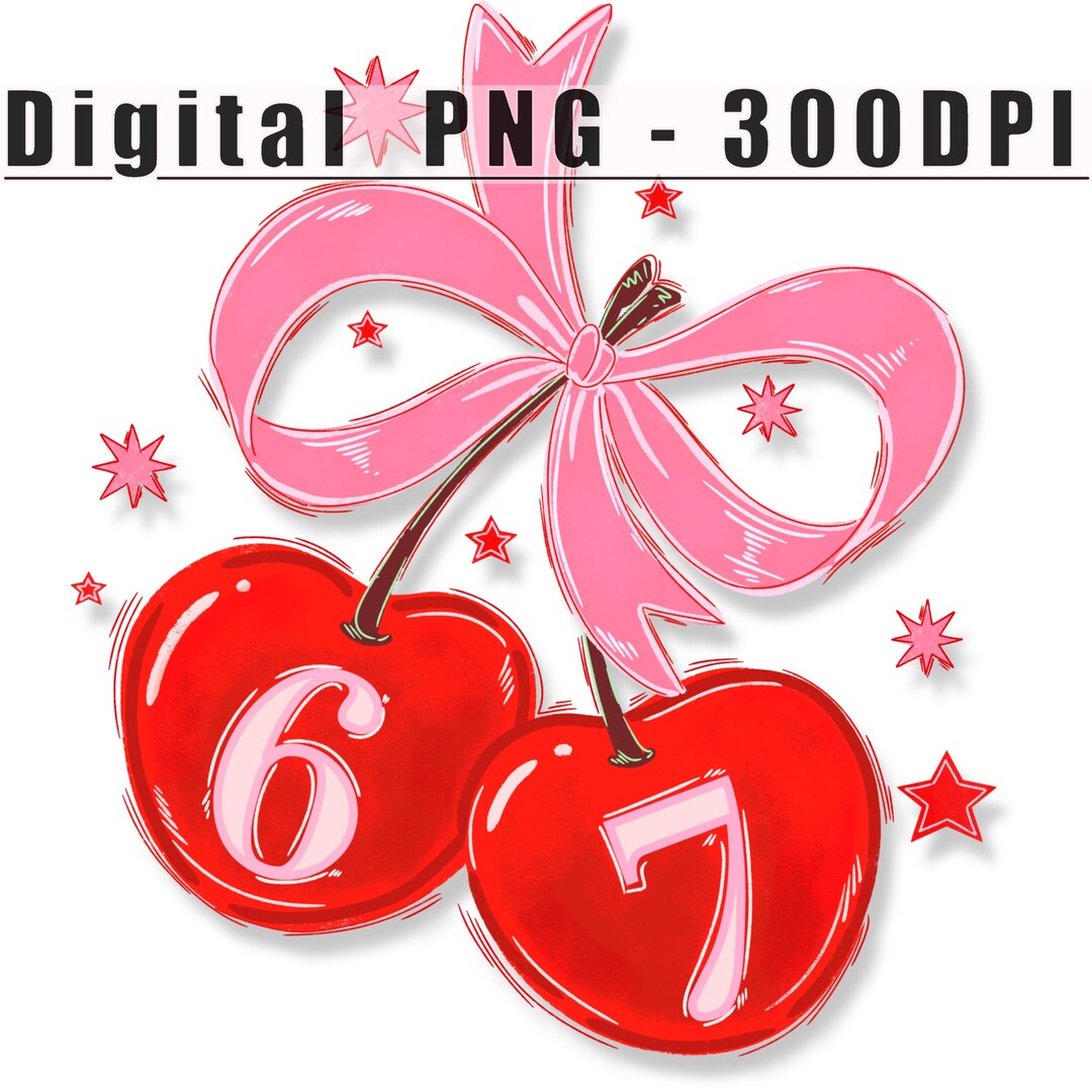 6 7 Meme Cherry Pink Coquette Bow | PNG | Valentine's Day, (digital ...