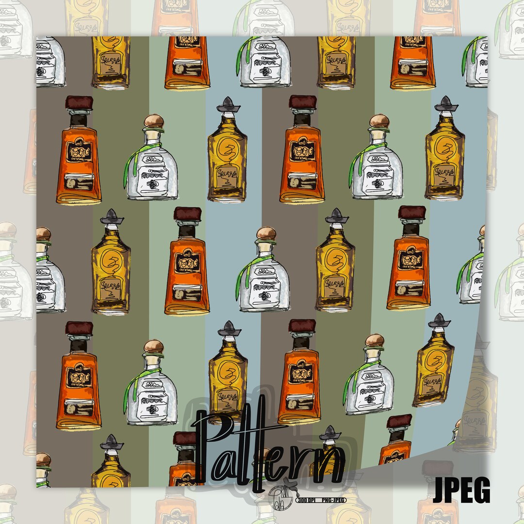 Seamless Alcohol Bottle Pattern PNG JPEG Bottle of Whiskey Beverage ...