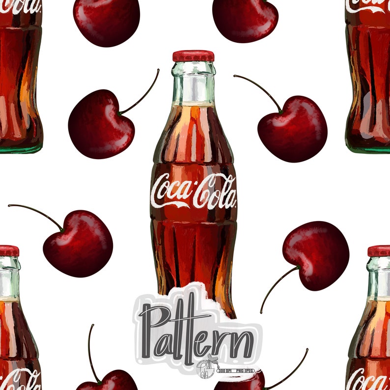 Coca Cola and Cherries Hand Drawn Seamless Design Pattern | PNG & JPEG ...