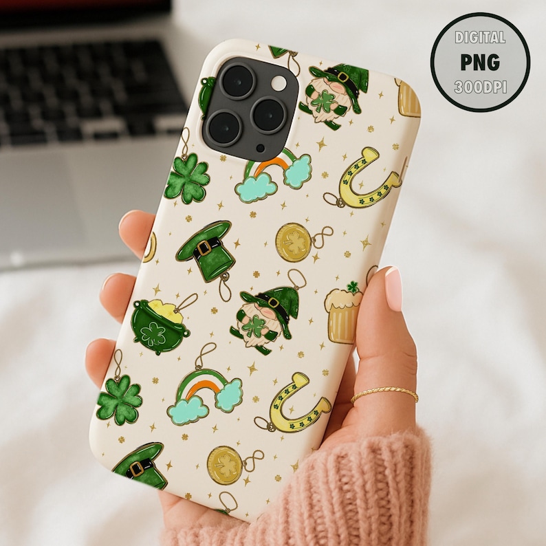 Shamrock Gnome Seamless Pattern | St Patrick's Day Digital Paper (PNG ...