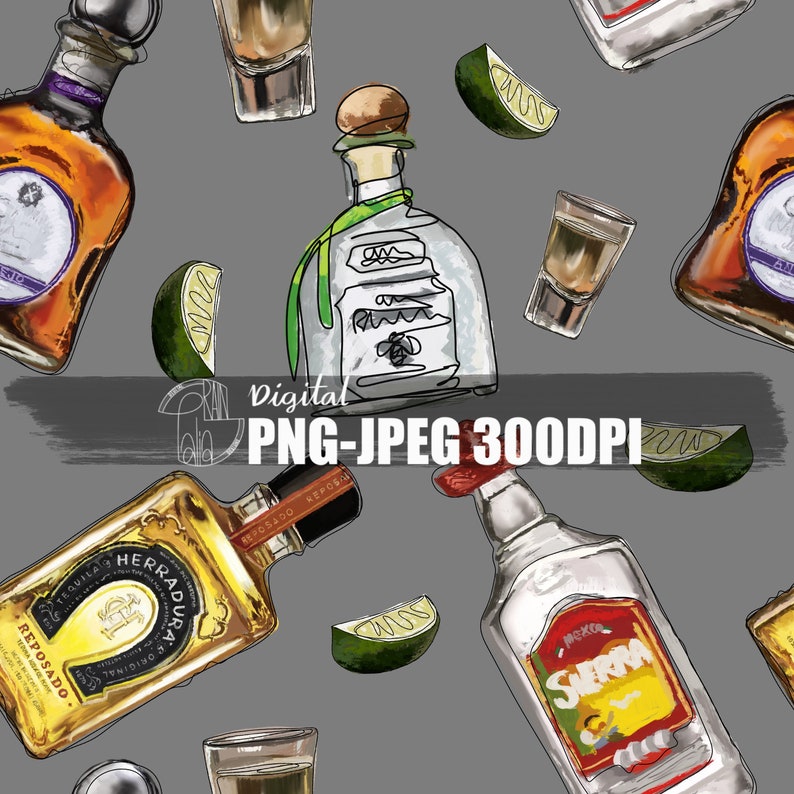 Seamless Alcohol Bottle Pattern PNG JPEG Bottle of Whiskey Beverage ...