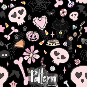 Halloween Skulls Pattern | Retro Fabric, Scrapbook Paper (PNG, JPEG) - Etsy