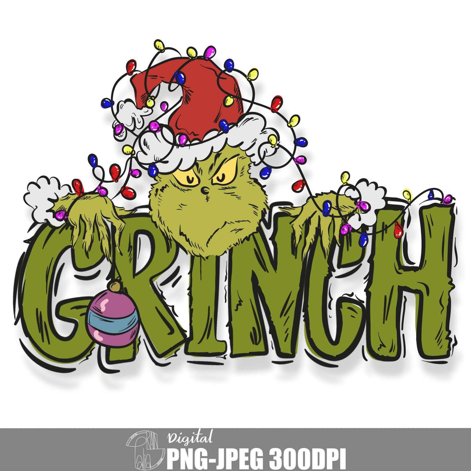 Retro Grinch Christmas Clipart: Holiday Lights, Ornament (PNG, JPEG ...