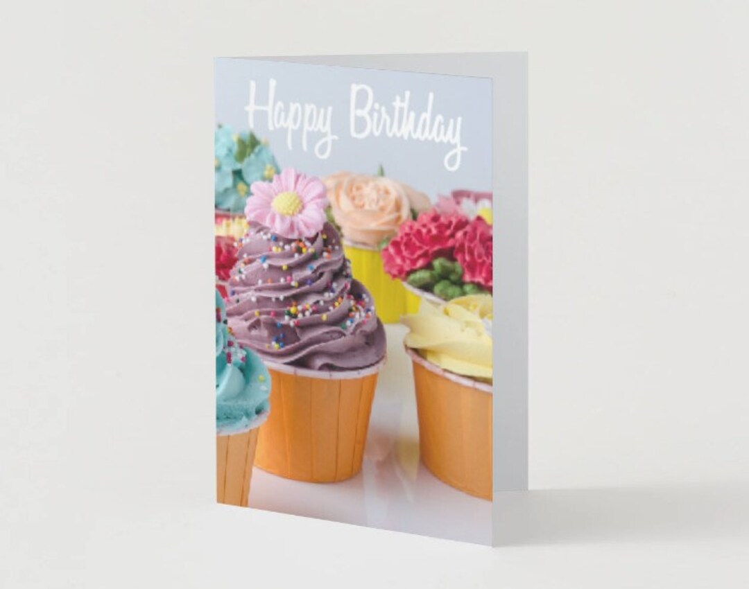 Happy Birthday Cupcake Theme Printable Folded Card - Etsy