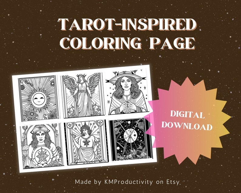 Tarot-inspired Coloring Page Fun and Relaxing Fantasy Images - Etsy