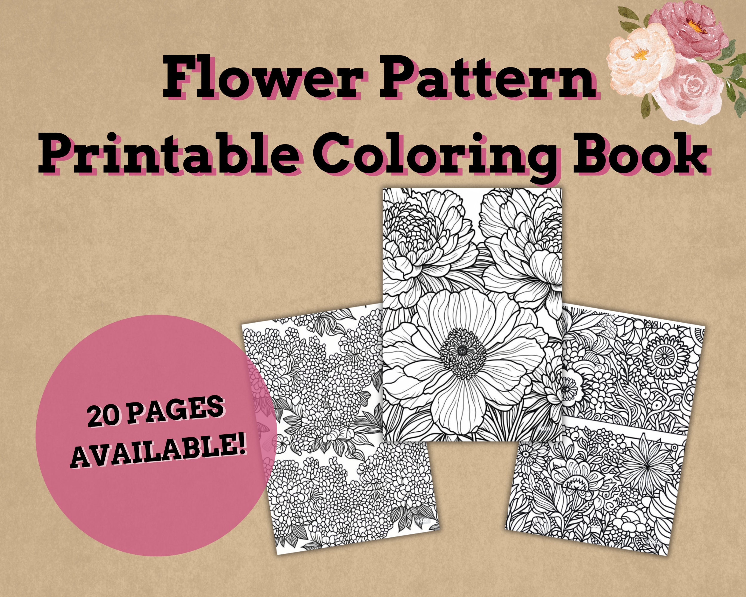 Flower Pattern Coloring Pages Printable Download for Adults - Etsy