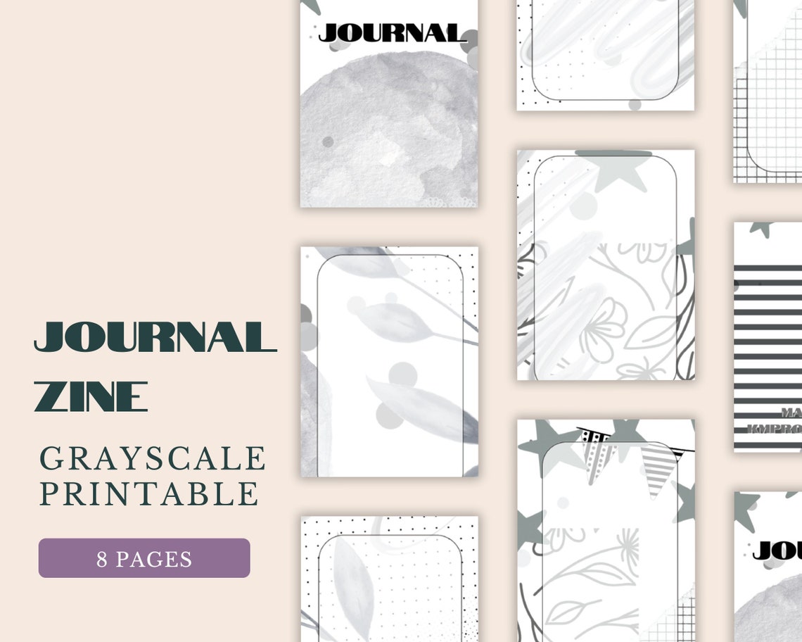 Printable Zine Journal Template, 8 Mini Pages in Grayscale Design to ...
