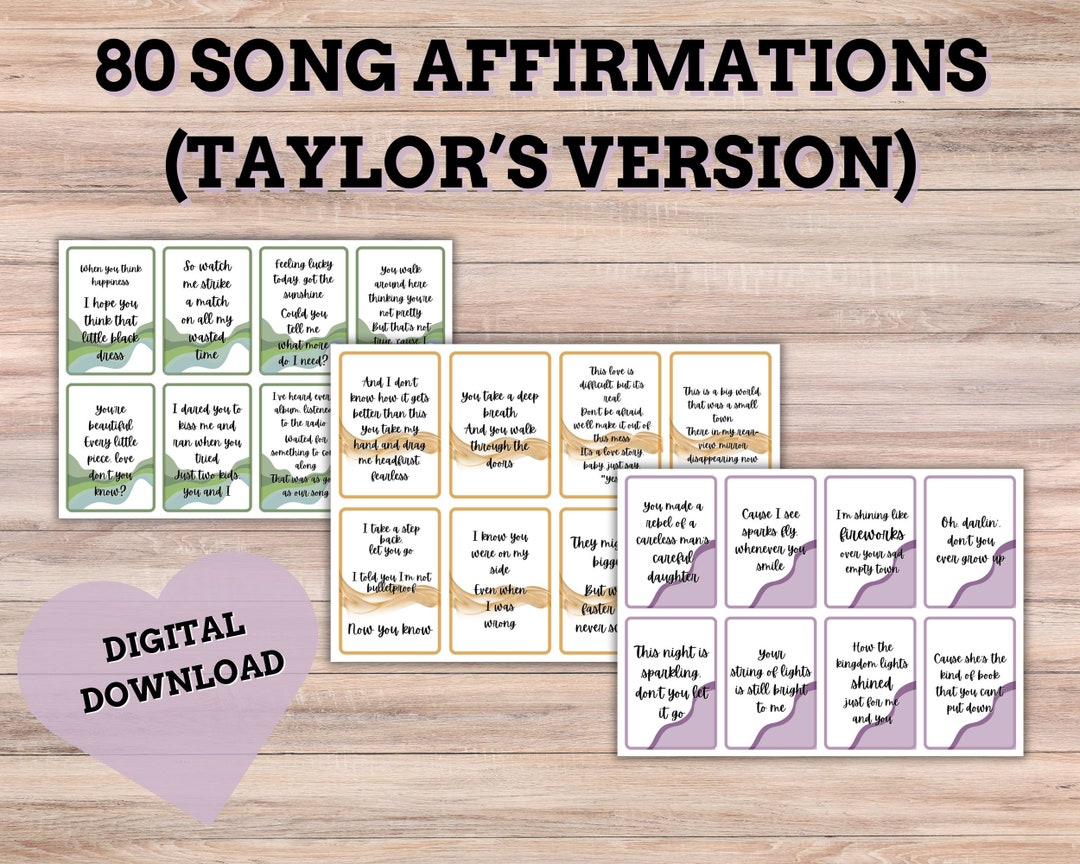 Taylor Swift Daily Affirmations | Printable Song Lyric Flashcards ...