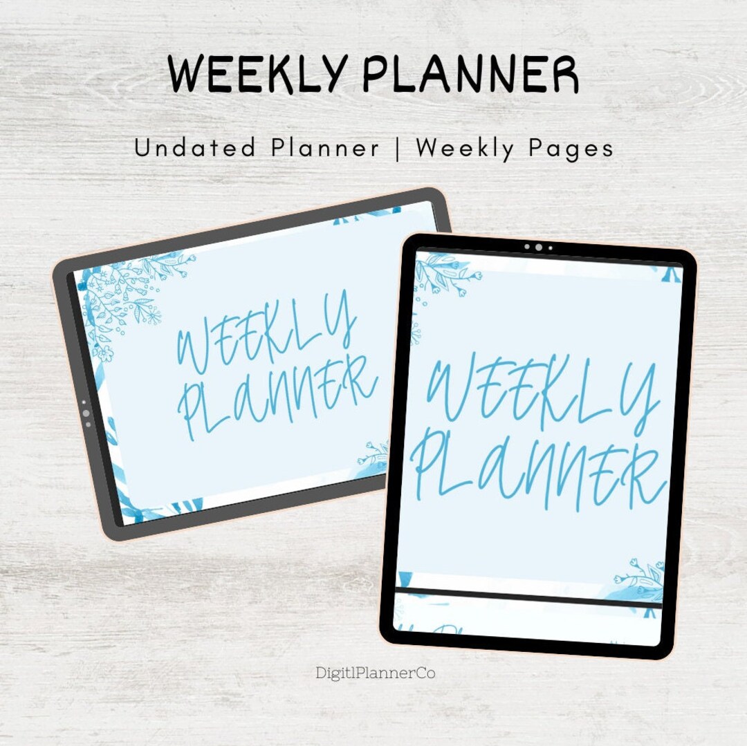 Weekly Planner, Digital Planner, Blank Weekly Planner, Blue Floral ...