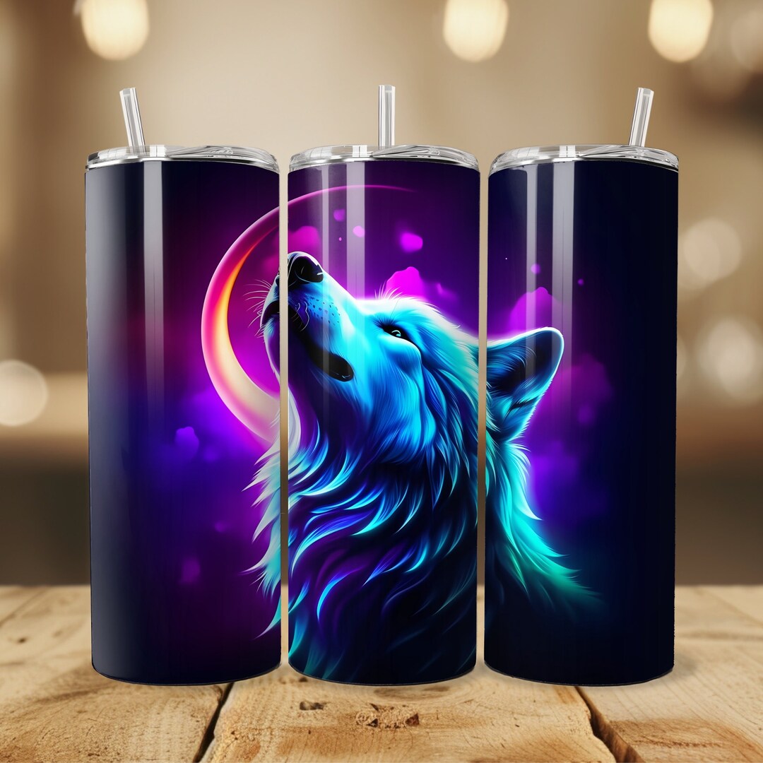 3D Colorful Wolf Tumbler Wrap Png Sublimation Design, 20oz Skinny ...