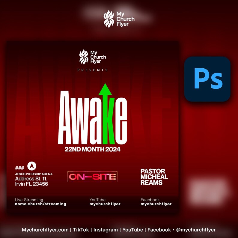 Editable Photoshop Church Flyer Template Customizable Event & Sermon ...