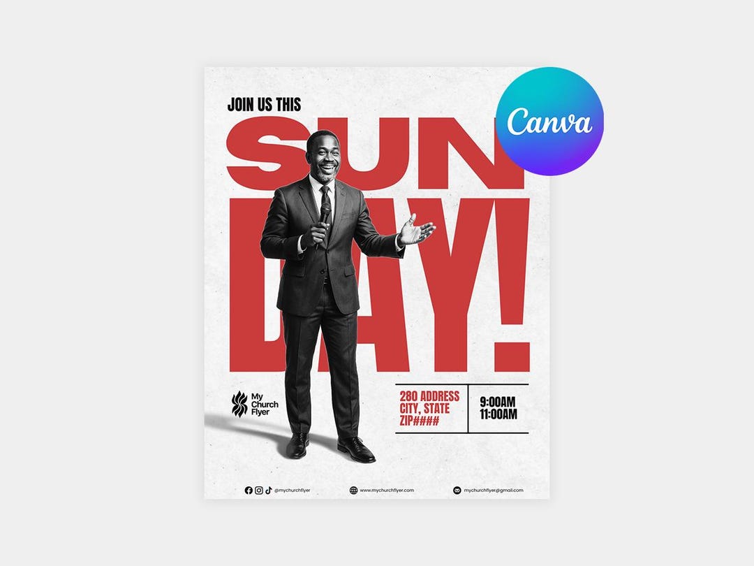 Editable Church Flyer Template: Canva Sunday Service Invitation ...