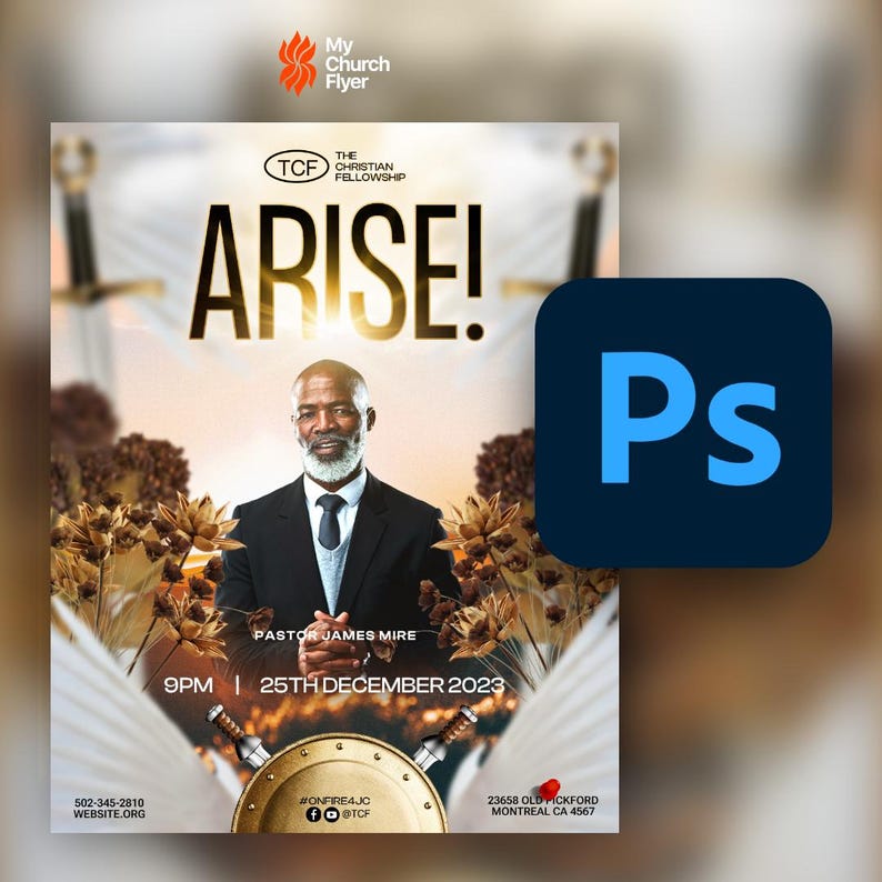 Editable Photoshop Church Flyer Template – Customizable Sermon, Event ...
