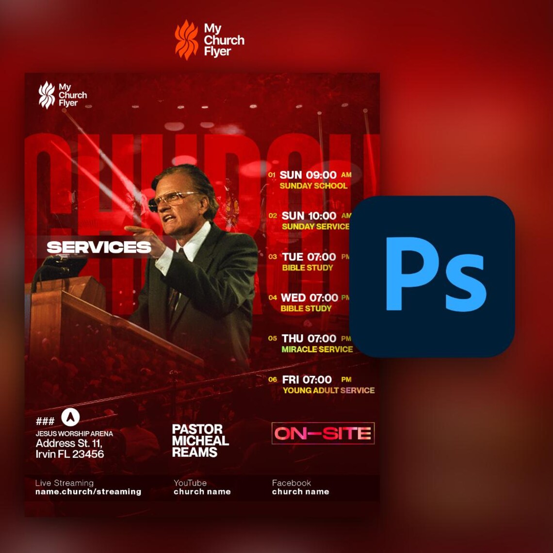 Editable Photoshop Flyer Template – Church Service Schedule, Bible ...