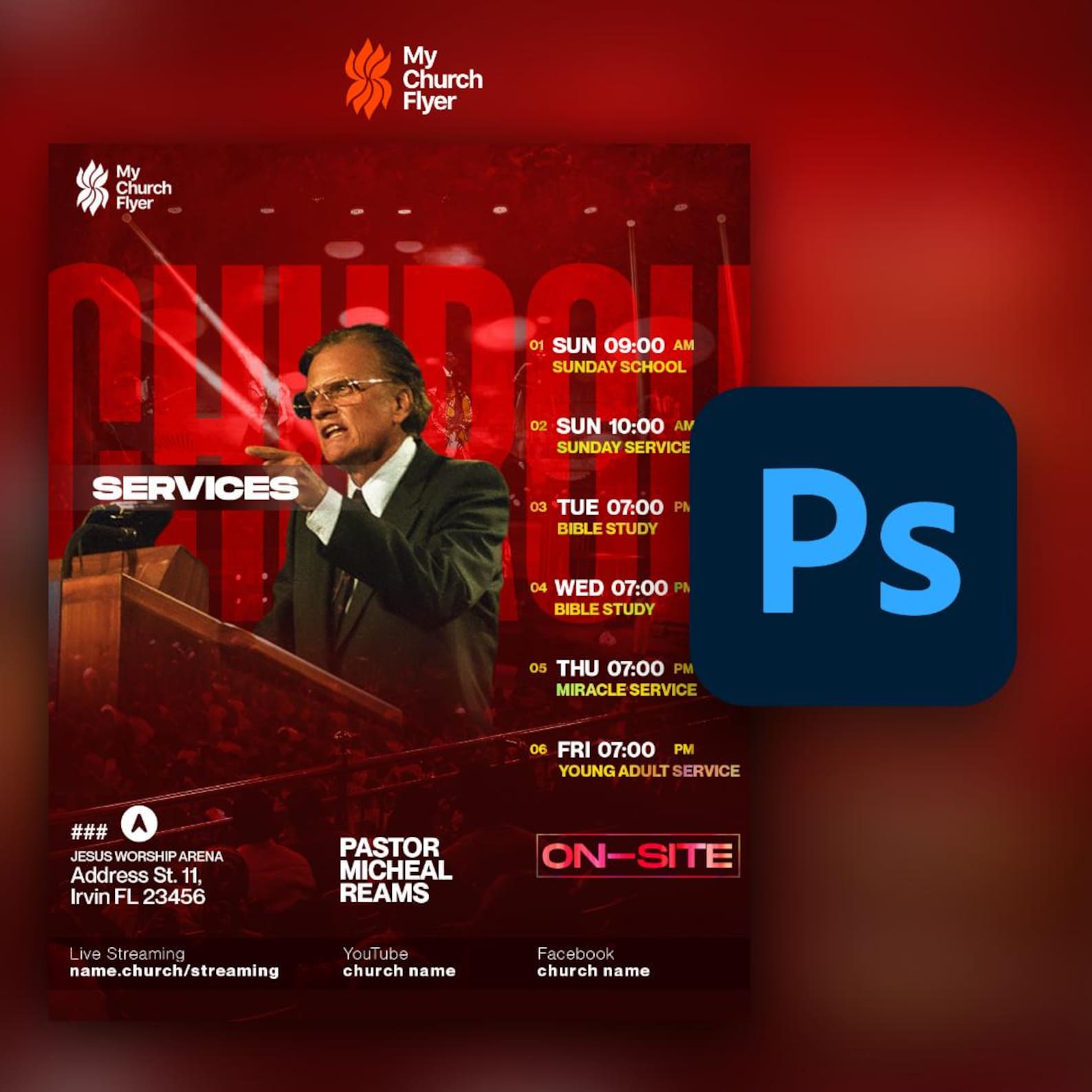 Editable Photoshop Flyer Template – Church Service Schedule, Bible ...