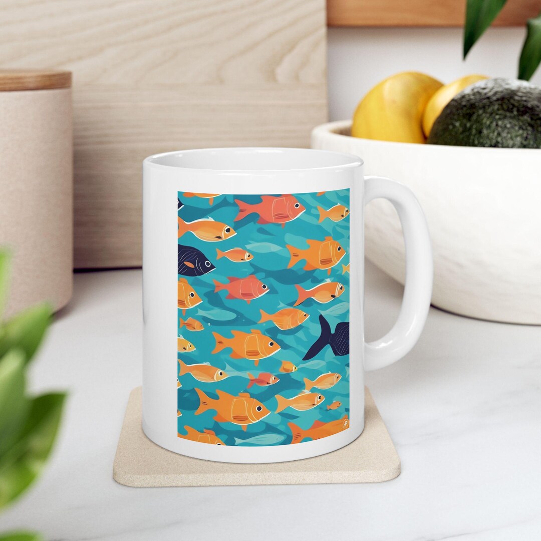 Colorful Fish Ceramic Mug, Vibrant Ocean Life Coffee Cup, Underwater ...