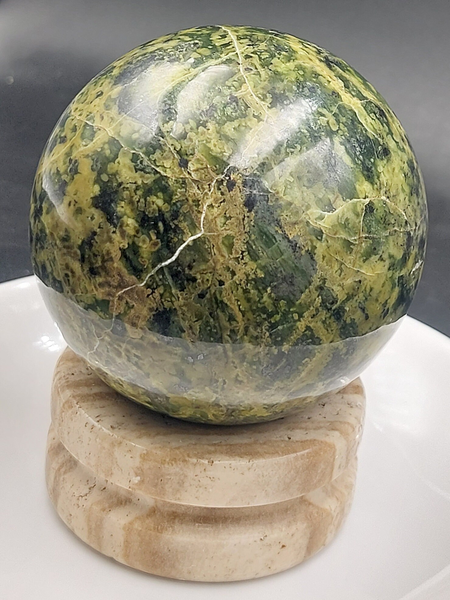 Beautiful Jungle Green Serpentine Sphere - Natural Stone Sphere ...