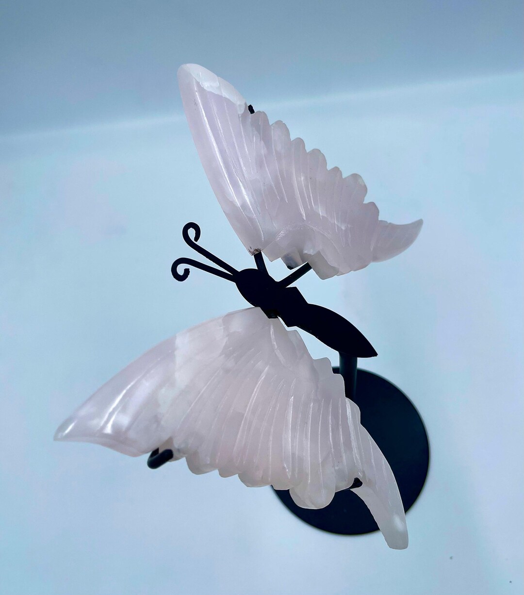 Pink Mangano Calcite Butterfly Wing Set With Stand - Hand Made Carved ...
