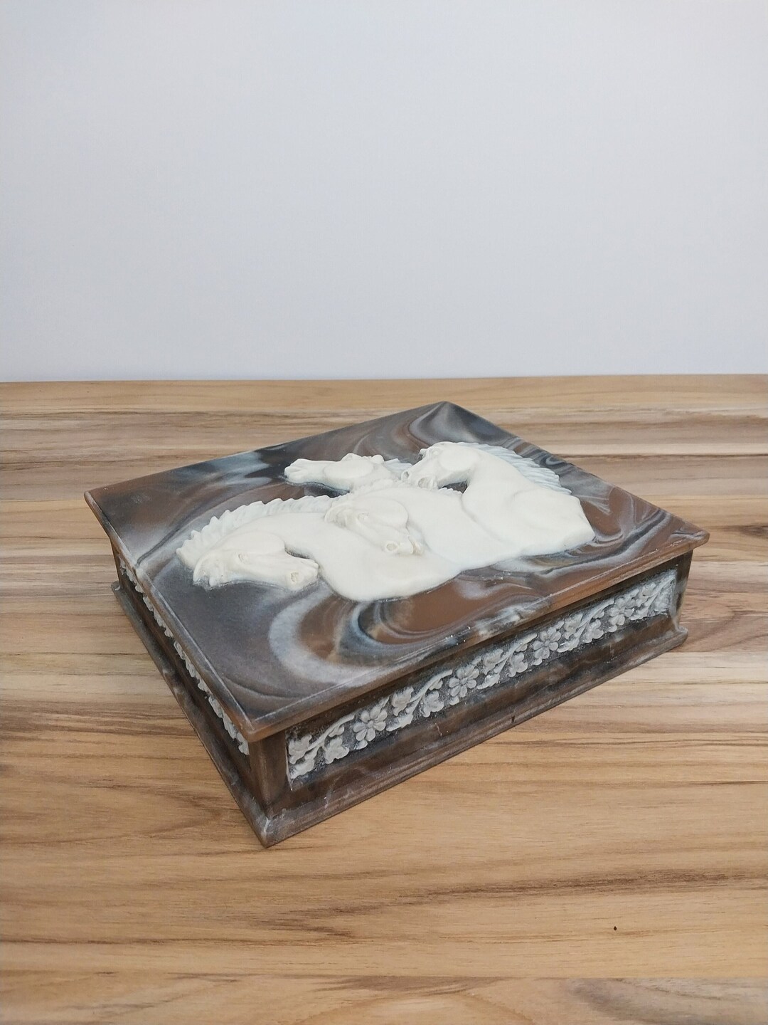 Large Incolay Stone White Horse Jewelry Box Equestrian Made in USA - Etsy