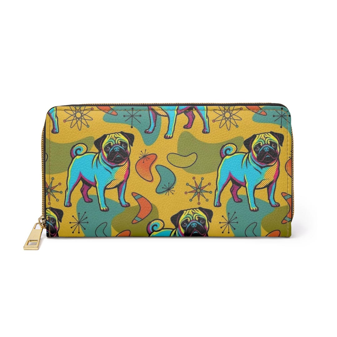 Funky Pop Art Pug Wallet, Dopamine Decor Purse, Maximalist Mid Century ...